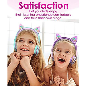 FosPower Kids Headphones with LED Cat Ears, 3.5mm On-Ear Wired Headset with Laced Cables for iPad/Smartphones/PC/Kindle/Tablet/Laptop/School (Max Volume 85dB)
