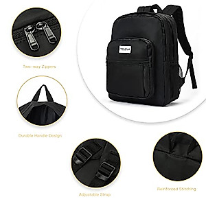 Telena School Backpack for Teen Girls Boys Lightweight Bookbag Backpack for Middle & High School with Bottle Side Pocket, Black Bookbag