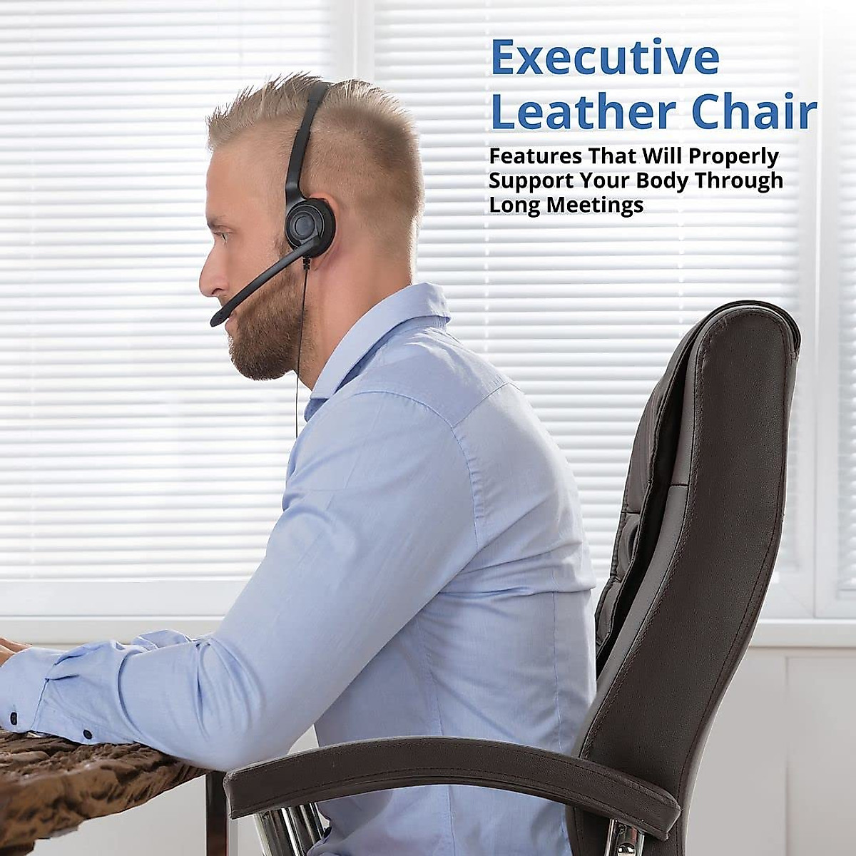 Halter Ergonomic Office Chair for Home Office Desk, Luxury Leather Bonded Executive Chair, Adjustable Height, Padded Comfy Seat, High Back Lumbar Support, Computer Chair for All Day Comfort, Black