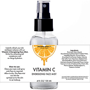 Vitamin-C Face Mist and Setting Spray for All Skin Types - Enhanced with Hyaluronic Acid, Aloe Vera and Rose Water - Skin Brightening, Anti-Aging, Moisturizing, Pore Minimizing - 4 Fl Oz