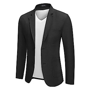 COOFANDY Men's Herringbone Blazer Jacket Slim Fit Casual Sport Coats Two Button Lightweight Suit Jacket Black