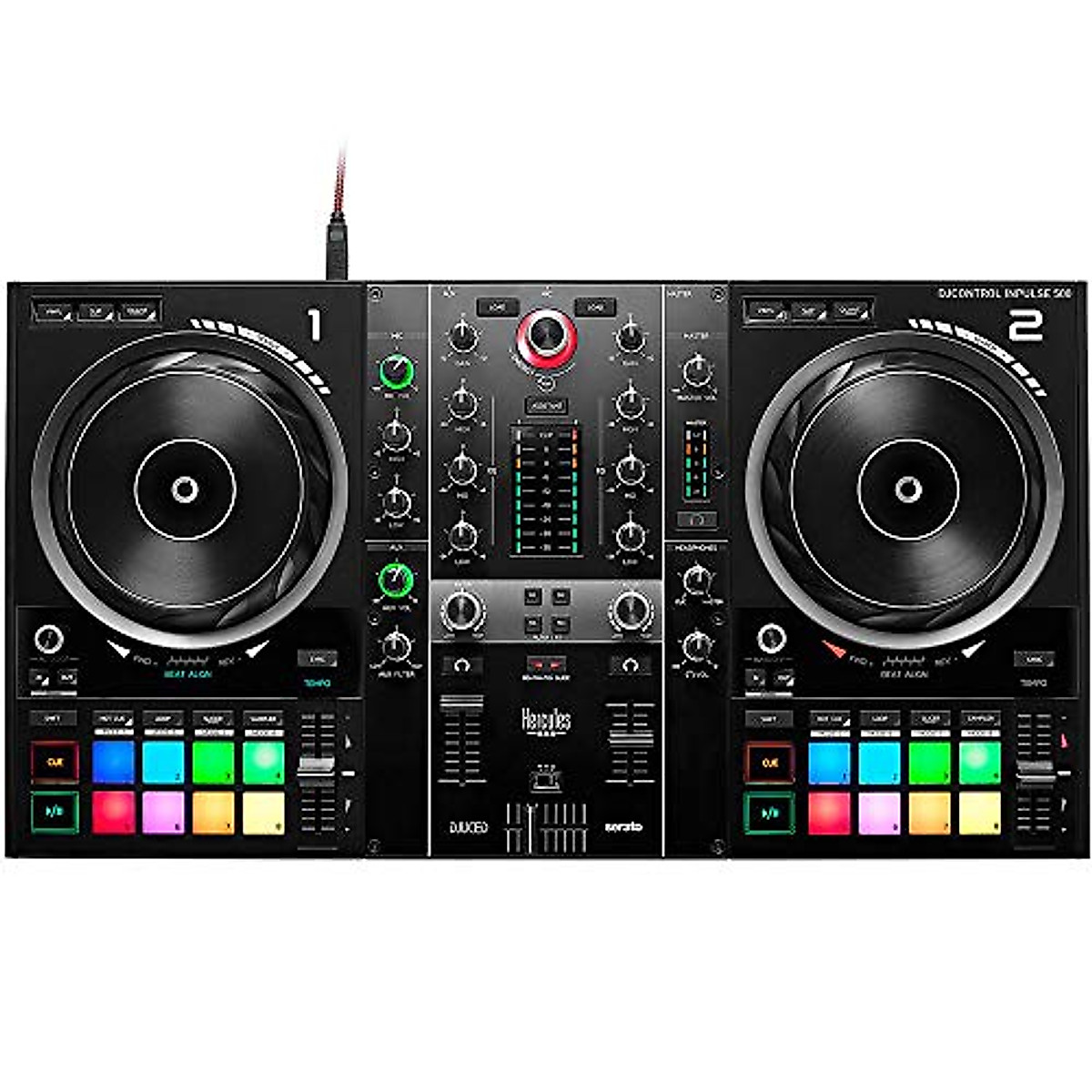 Hercules DJControl Inpulse 500 DJ Software Controller with Polsen HPC-A30-MK2 Monitor Headphones & Mini to 6' RCA Cable Bundle