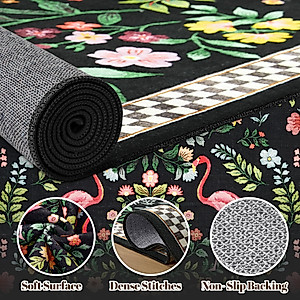 Area Rug Living Room Rugs: 5X7 Washable Large Floral Low Pile Rug Non Slip Backing Indoor Floor Throw Carpet for Bedroom Kitchen Dining Room Playroom Office, Black