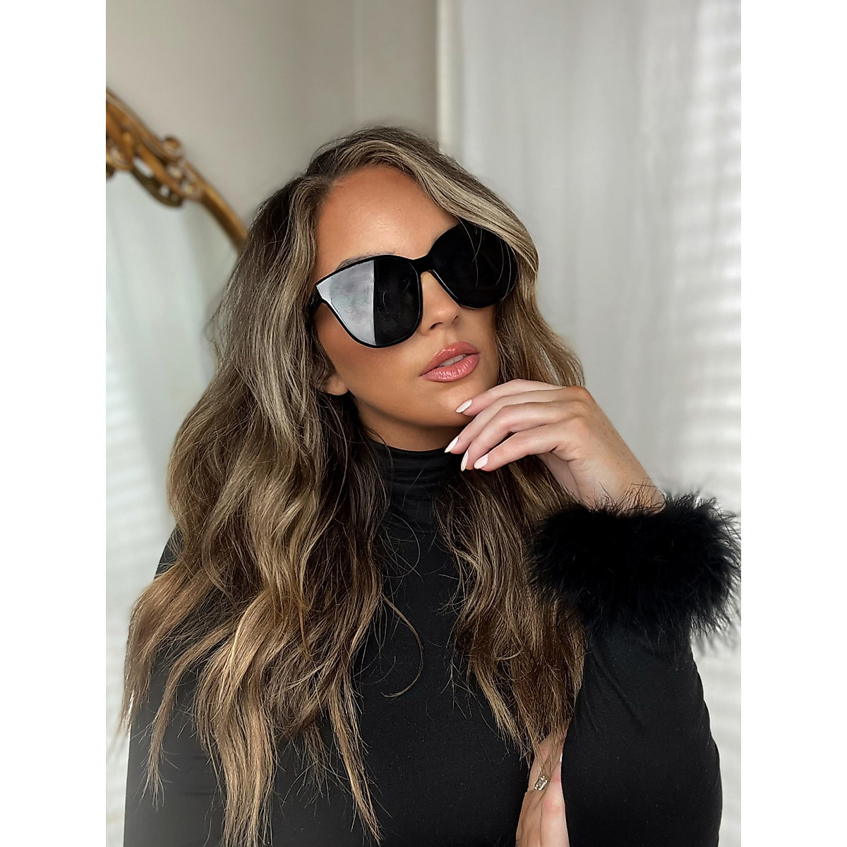DIFF Gia Designer Oversized Square sunglasses for Women UV400 Protection Protection, Black + Grey