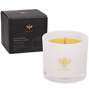 DEYBBY Beeswax Jar Candle - Pure Beeswax Candles in White Glass - Handpour Candle with Natural Honey Scent, 22-24 Hours Burning
