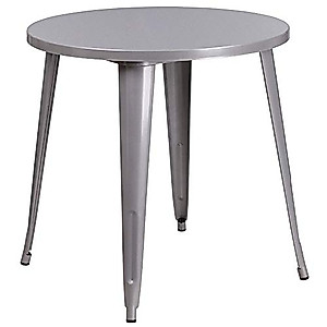 Flash Furniture Craig Commercial Grade 30" Round Silver Metal Indoor-Outdoor Table Set with 2 Vertical Slat Back Chairs