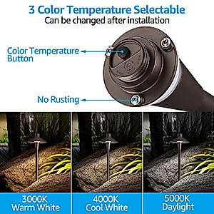 LEONLITE 3CCT Low Voltage Pathway Lights, 12-24V LED Landscape Path Light, 3000K/4000K/5000K Selectable, CRI90, IP65 Waterproof Landscape Lighting, Aluminum Housing, Oil Rubbed Bronze, Pack of 6