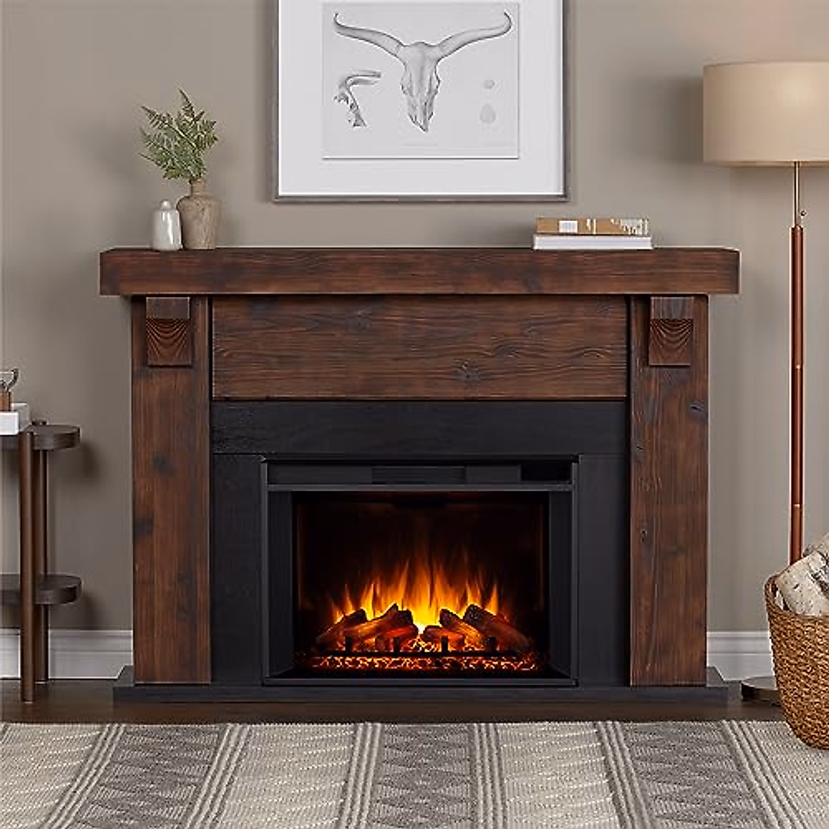 Real Flame Gunnison Grand Electric Fireplace with Remote Control - Realistic Infrared Fireplace - Traditional Brown Wood Indoor Fireplace (8700E-CHBW)