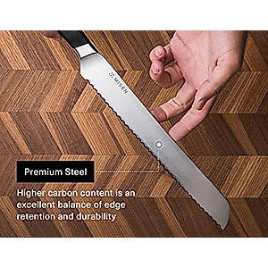 Misen Serrated Bread Knife - 9.5 Inch, High Carbon Stainless Steel, Japanese AUS10 - Ideal for Sourdough, Challah, Watermelon - Bread Slicer - Black