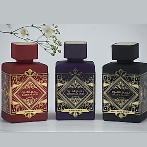 Lattafa Perfumes Bade'e Al Oud for Unisex 3 Piece Eau de Parfum Gift Set (Oud For Glory + Amethyst + Sublime) 3.4 Ounce/100 ml each