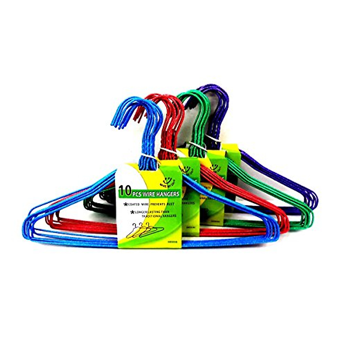 Make My Day 40pc Wire Hangers Galvanized Steel Metal Coat Clothes Hangers with Plastic Coating in Assorted Colors16 (40.5Cm) Wide - 13 Gauge