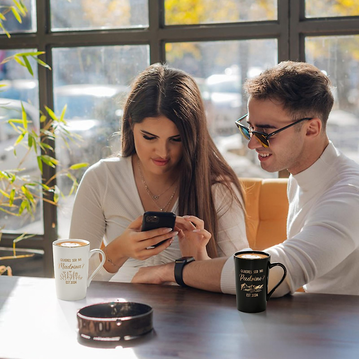 Maustic Godparents Proposal Gift, Quieres Ser Mi Padrino Madrina Est 2024 Mugs Set, Will You be My Godparents Gifts in Spanish, Padrinos De Bautizo Propuesta Gifts, Black & White 14 Oz