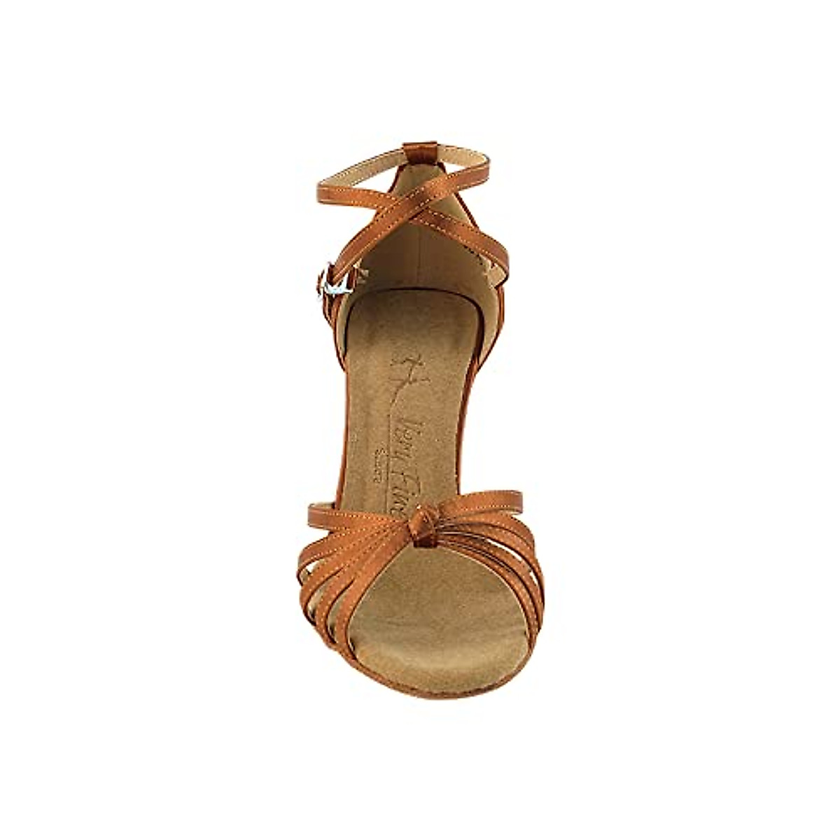 Very Fine Dancesport Shoes - Ladies' Salsa, Latin, Rhythm Ballroom Dance Shoes SERA6005 Dark Tan Satin & Heel Protectors (3" Heel, Size 5.5)
