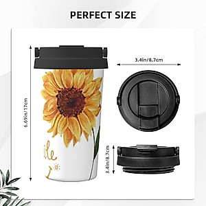 WANGXUEE Smile Face Sunflower Print 500ml Stainless Steel Travel Tumbler Double Wall Vacuum Insulated Coffee Mug
