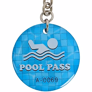 SmartSign Pool Pass Key Tags - Numbered, Box of 50, 1.5 in. Diameter Plastic with Epoxy Coating, Pool Key Chain with Ring, Blue