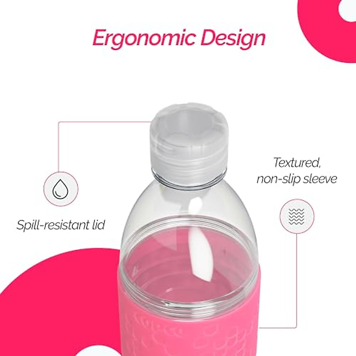 Copco Hydra 16.9 oz Water Bottle with Leak-Proof Lid - Tritan Reusable with Textured Grip Sleeve - BPA-Free, Shatter-Resistant, Dishwasher Safe for Travel, Gym, Work, Outdoors (Pink)