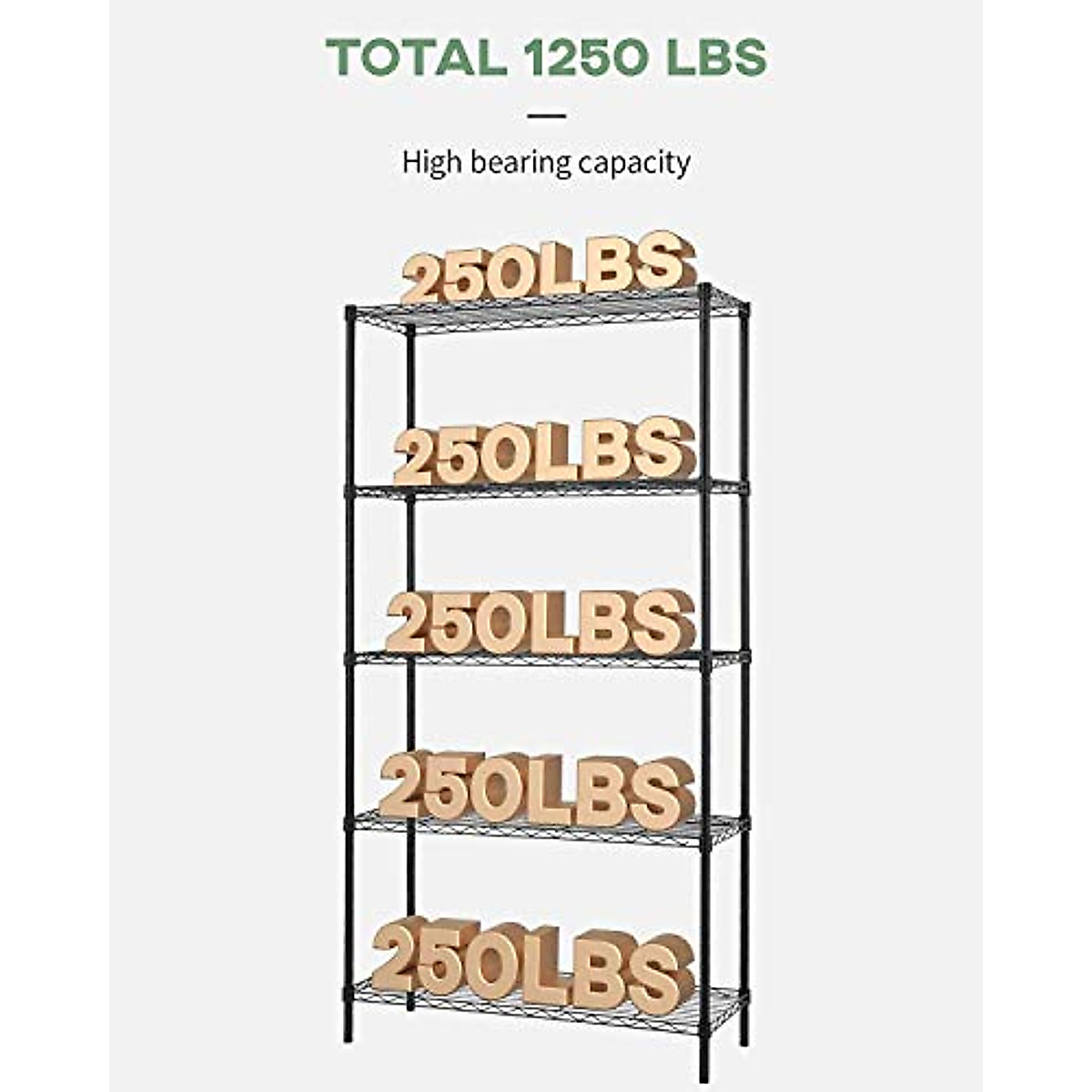 Metal Storage Shelves 5 Tier Wire Shelving Unit,Heavy Duty 5 Shelf Storage Rack,Adjustable NSF Utility Rack Shelf,Steel Organizer for Kitchen Garage Living Room Restaurant,36"L x 14"W x 72"H,Black