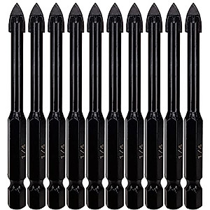 Hymnorq 1/4 Inch Glass and Tile Drill Bit 10pc Set, YG6X Tungsten Carbide Tipped Spear Cutter, 1/4 Hex Shank, Painted Surface, Suitable for Drilling Ceramic Mirror Wood Porcelain Brick Wall Bottle