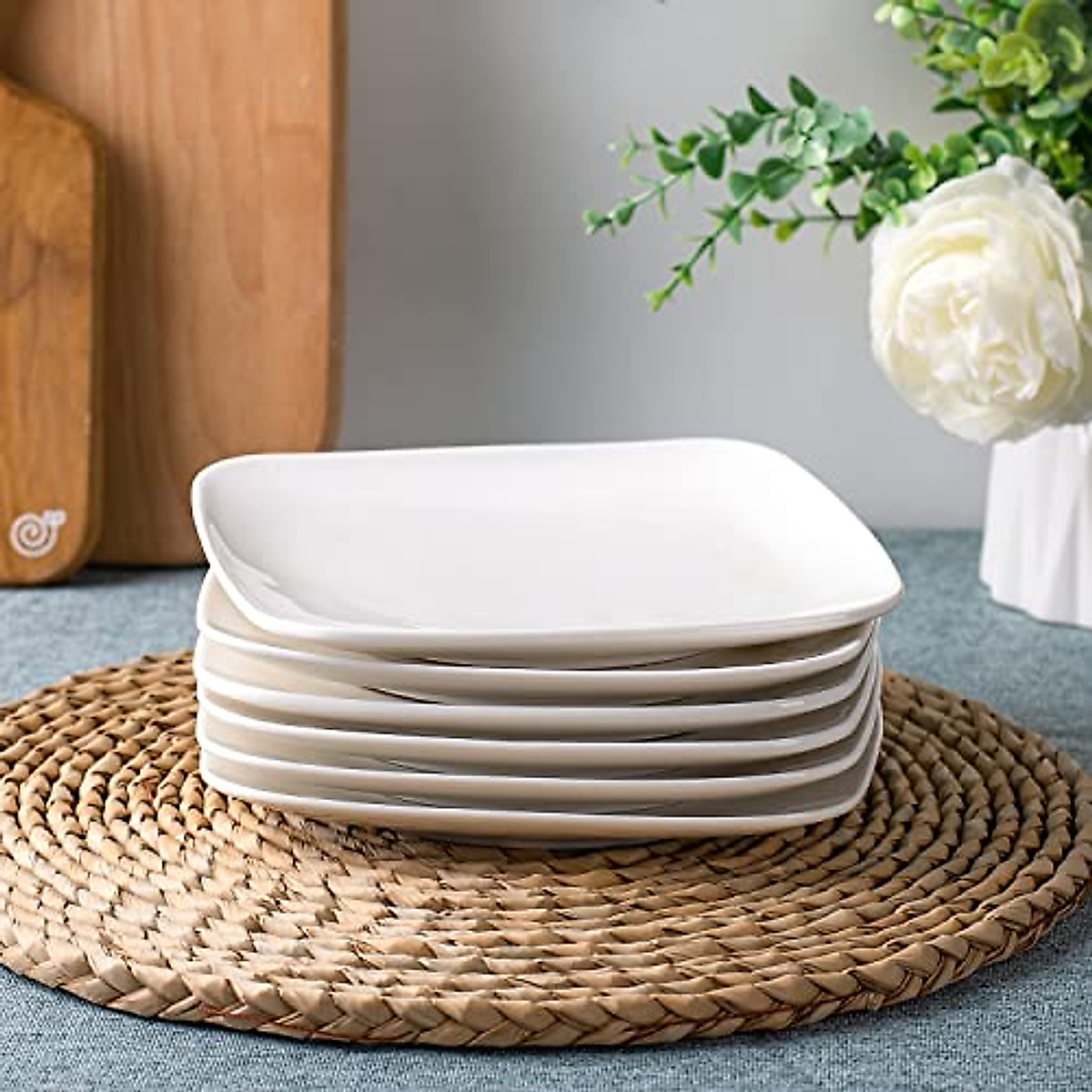 DELLING Appetizer Plates - 6.5 in Ceramic Small Plates for Dessert -Square Serving Plates - White Kitchen Dinnerware Dishes Set for Snacks, Appetizer, Side Dishes- Serving Platter Set of 6
