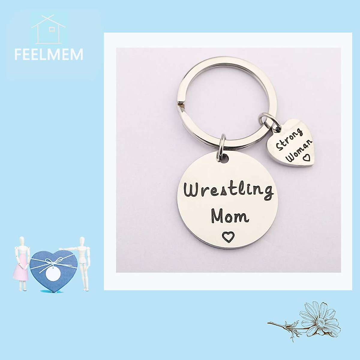 FEELMEM Wrestler Gifts Keychain Wrestling Mom Gift Wrestling Jewelry Gift for Wrestling Mom Wrestling Sports Mom or Wrestling Coach (Silver)