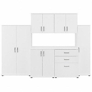 Bush Business Furniture Universal 6 Piece Modular Storage Set with Floor and Wall Cabinets, White