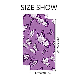 Hand Bath Towels 2 Pack Violet Butterflies Absorbent Face Fingertip Towels for Bathroom Kitchen Gym Spa Soft Hair Drying Cloth Quick Dry, 30 x 15 Inch