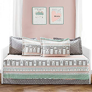 Lush Decor Pink-and-Turquoise Llama Striped 6-Piece Daybed Cover Bed Set, Pink & Turquoise
