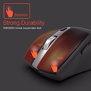 Arteck Wireless Bluetooth Mouse with Nano USB Receiver, Black, 4-Month Battery Life, Ergonomic Design