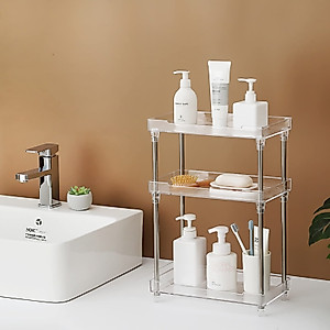 WUWEOT Bathroom Organizer Countertop, 3 Tier Acrylic Vanity Tray Makeup Cosmetic Perfume Storage Shelf, Kitchen Spice Rack Standing Shelf
