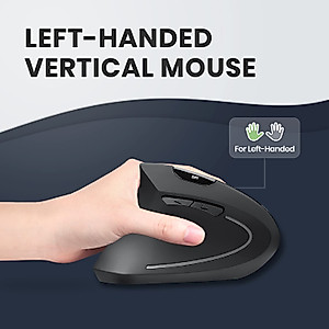 Perixx PERIMICE-713L, Wireless Ergonomic Left Handed Vertical Mouse, 6 Buttons Design, 3 Level DPI, Black, Medium