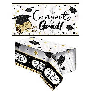 JOYIN 2023 Graduation Party Supplies Congrats Grad 36"x 70" Banners, 54"x72" Tablecloth for Graduation Party Supply Decoration Schools or Grades Party Supplies