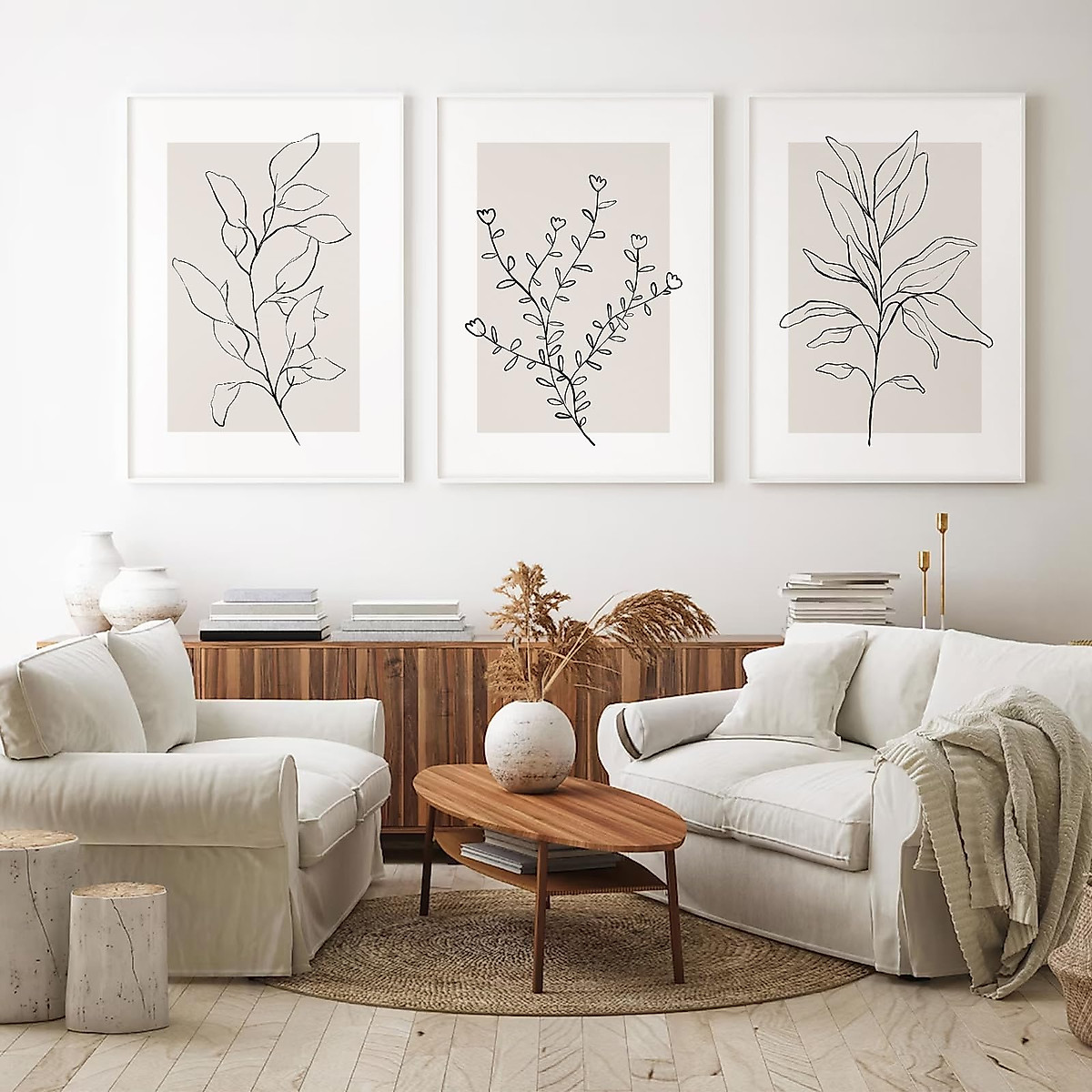 Neutral Botanical Wall Art Prints - Minimalist Boho Decor