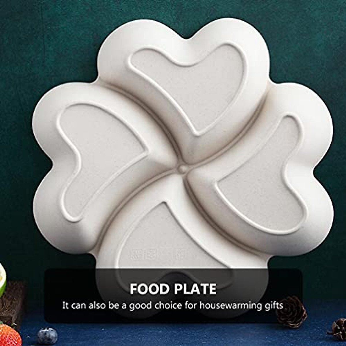 DOITOOL Divided Serving Tray Wheat Straw Appetizer Serving Dish 4 Section Cake Dessert Condiment Snacks Fruits Tray Platter for Nuts Candy Chips Heart White