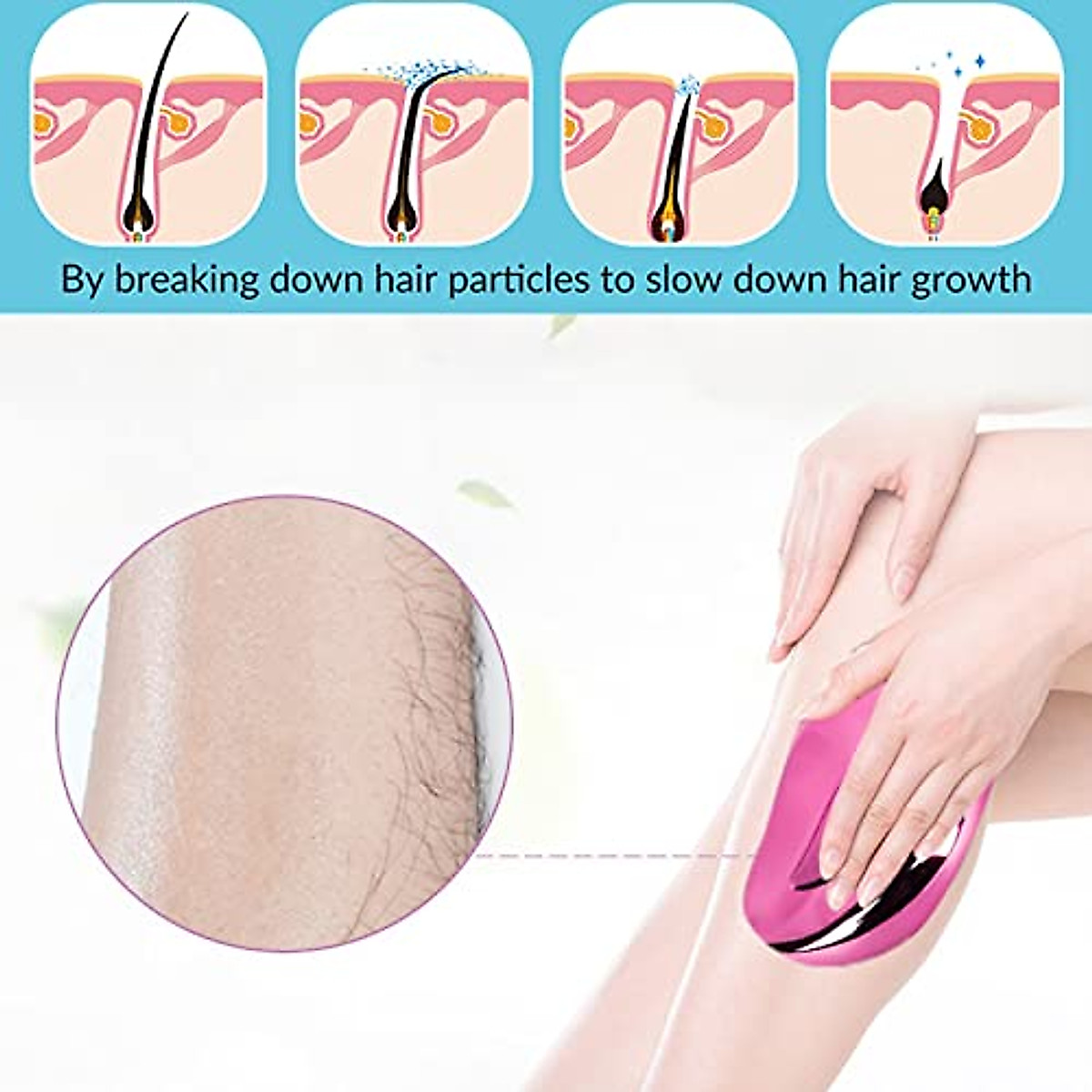 Crystal Hair Eraser for Women and Men, Crystal Hair Remover Magic Hair Eraser Portable Epilator Painless Exfoliation Hair Removal Tool for Arms Legs and Back - Fast & Easy, Reusable & Washable - Pink