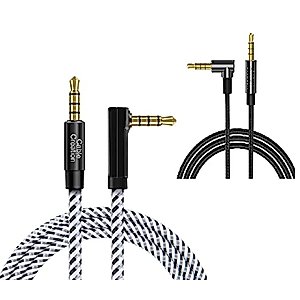 3.5mm Aux Cable + Silver-Plating Copper Auxiliary Cable ; Right Angle TRRS Male to Male HiFi Stereo 90 Degree TRRS 3.5mm Male to Male Audio Cable/Right Angle 4 Pole Stereo Auxiliary Cable