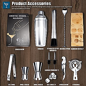 Mixology Bartender Kit, SuperCook Cocktail Shaker Set, Bar Accessories for The Home Bar Set, 25 OZ Martini Shaker, Drink shakers Cocktail with Bamboo Stand, Alcohol Mixer Shaker Set Gifts for him