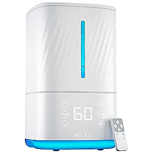 MIKO Humidifier With Cool and Warm Mist, Ultrasonic Humidifiers for Large Room & Bedroom- Water Filter, Auto Mode, No Leak Design, Sleep Mode, Built-in Timer, Humidifier for Babies & Home