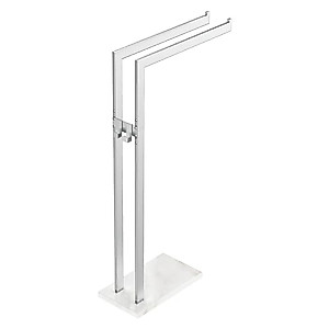 KES Bathroom Towel Rack with Hooks Freestanding, Towel Stand Double L-Shape with Heavy Marble Base Bathroom Floor, 18/8 Stainless Steel Towel Drying Rack Brushed Finish, BTH227-2