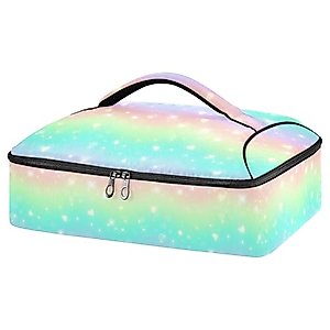 Kcldeci Insulated Thermal Food Carrier Insulated Casserole Carrier for Hot or Cold Food,Rainbow Fantasy Hearts and Stars Insulated Tote Bag for Potluck Cookouts Parties Picnic,Lasagna Lugger
