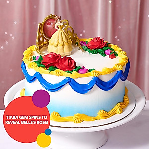 DecoSet® Disney Princess Belle Beautiful As A Rose Cake Topper, 2-Piece Decorations Set with Belle Figurine and Golden Tiara with Spinning Jewel, Beauty and the Beast Cake Decoration