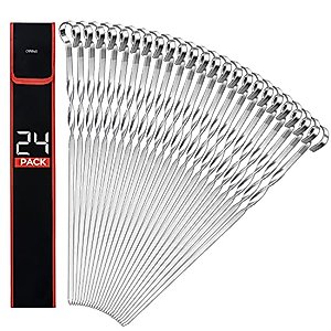 Metal Skewers For Kabobs - 17 inch BBQ Skewers For Grilling, 24 Pack Shish Kabob Skewers, Flat Stainless Steel Barbecue Skewers Grill Stick Set for Grilling Meat, Chicken, Shrimp, Fruit, Vegetables