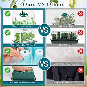 Seed Starter Tray with Grow Light, 60 Flexible Cells 5 PCS Seed Starter Kit, Reusable Seedling Starter Trays with Humidity Dome and High Lid, Germination Trays for Indoor Greenhouse Seed Starter