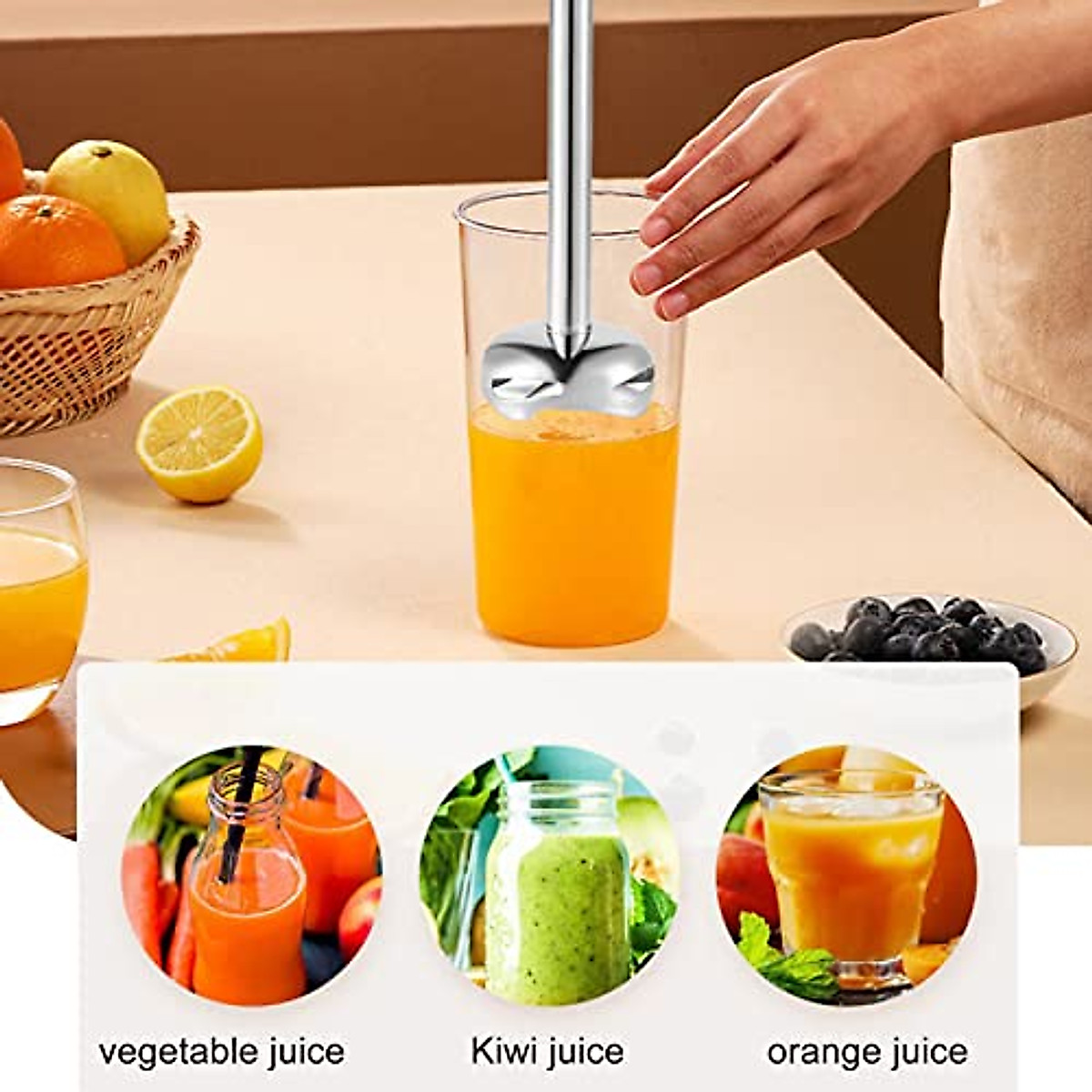 Hand Blender Set, 1000W 5 Speed Electric Handheld Hand Mixer Stick with 500ML Ground Meat Bowl, 700ML Grinding Cup, Stainless Steel Stick Blender Food Processor for Egg Food Juicing Meat Mixing