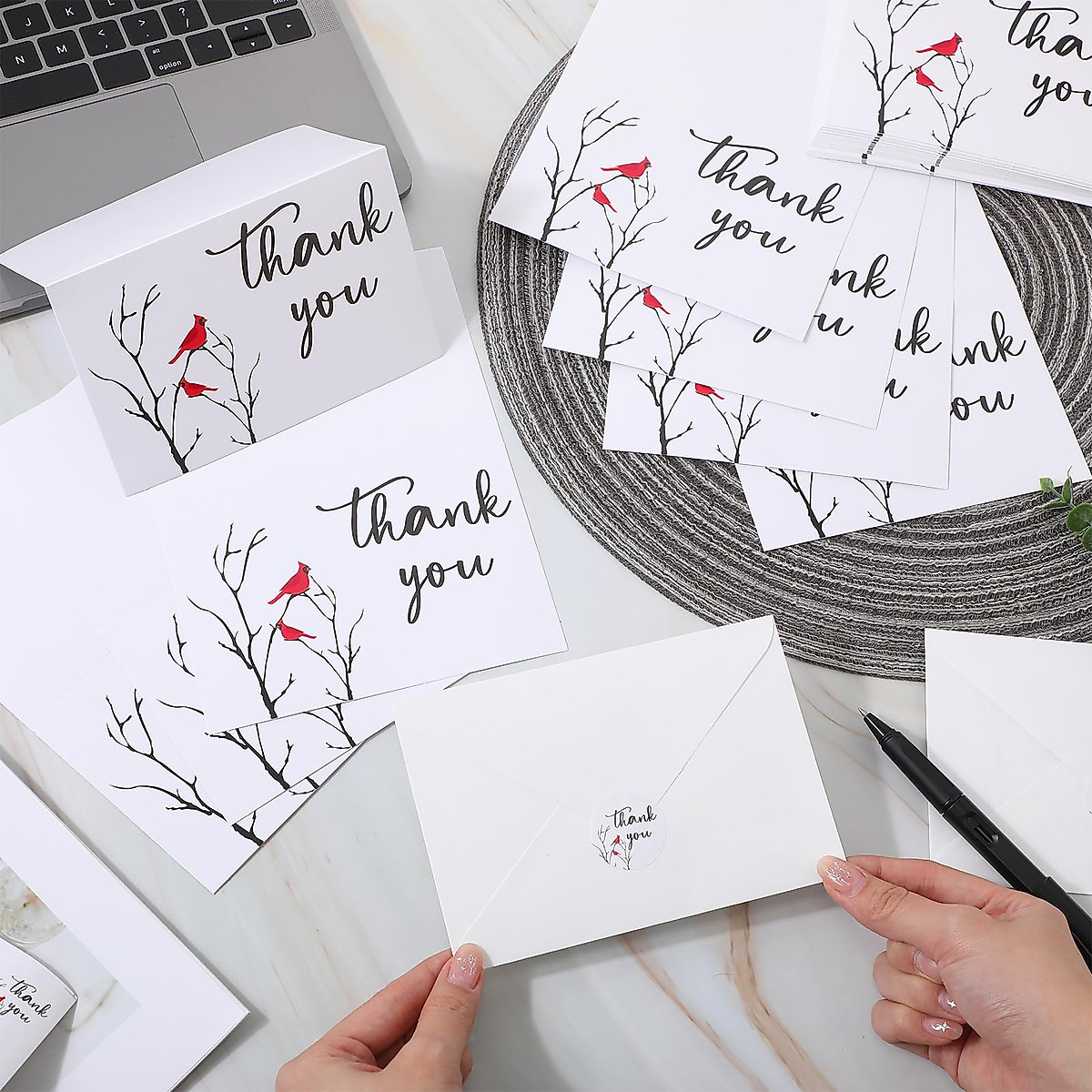 Cholemy 50 Set Cardinal Thank You Cards Bird Memorial Cards Funeral Thank You Cards with Envelopes and Stickers Message Sympathy Bereavement Card for Family Loved Ones Celebration of Life