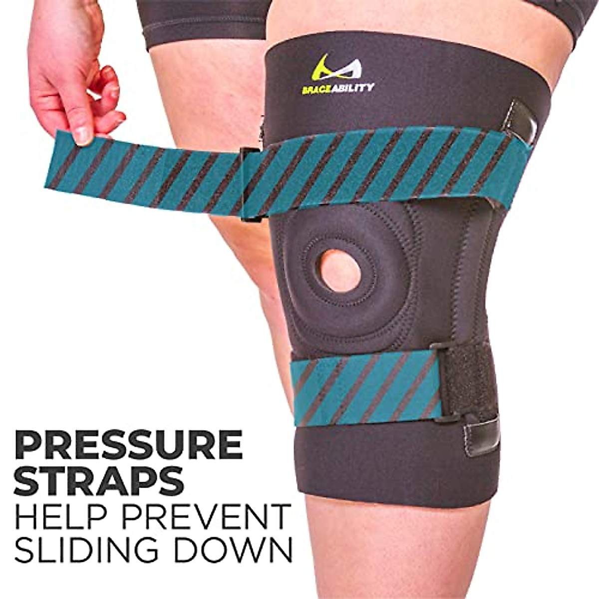 BraceAbility Knee Brace for Large Legs and Bigger People with Wide Thighs - Kneecap Protection Pad Treats Patellar Tendonitis, Chondromalacia, Patellofemoral Pain, Instability and Dislocation
