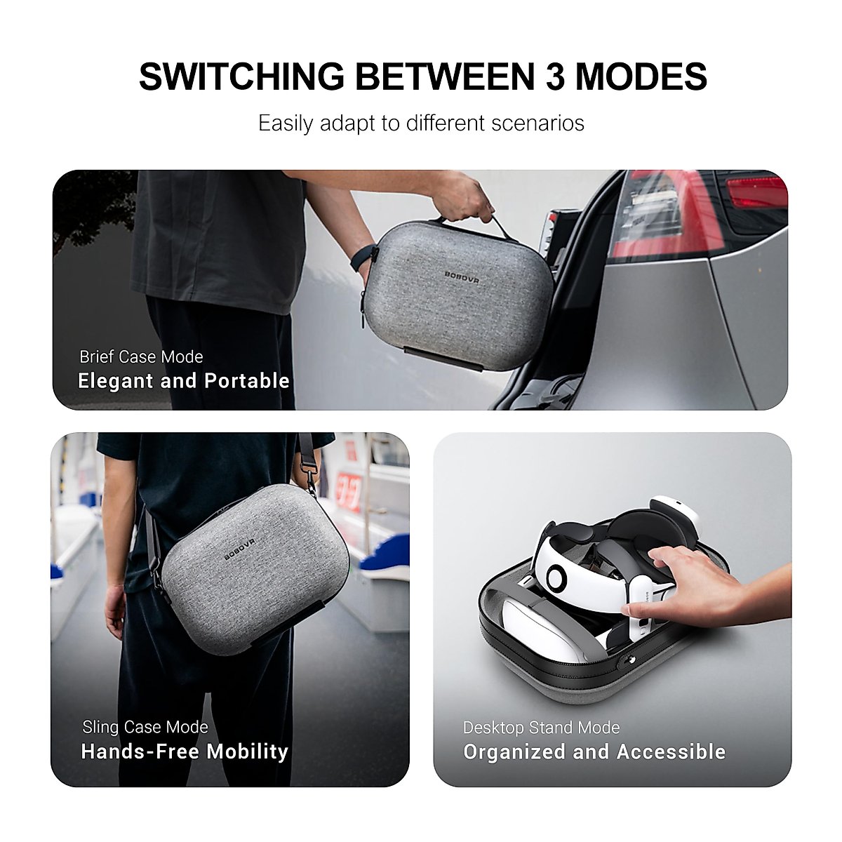 BOBOVR C3 Carrying Case,Three Versatile Modes, Desktop Stand for Tidy Workspace, Compatible with Quest 3/3S