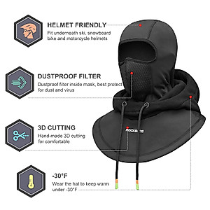 ROCKBROS Ski Mask Thermal Fleece Balaclava Ski Face Mask for Cold Weather Winter Men Outdoor Freezer Worker Black