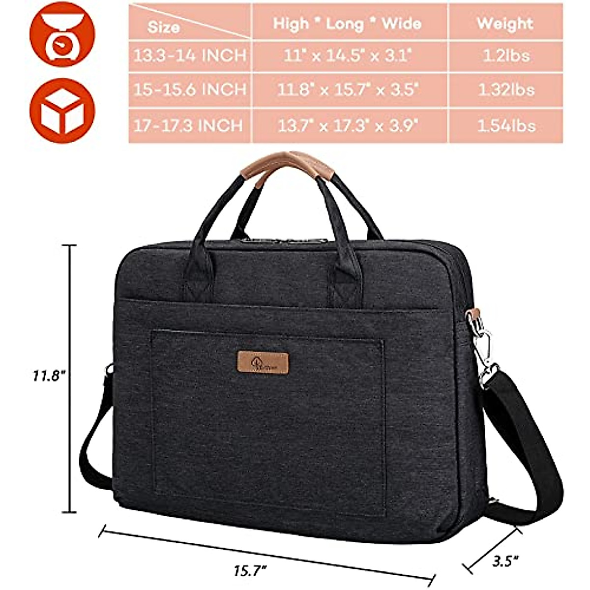 E-Tree Laptop Bag, 15.6 inch Shockproof Padded Laptop Case Briefcase Computer Bag Messenger Bag Work Bag 15 inch for Men Women Black