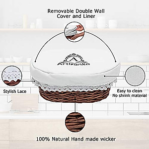 Medium Bread Basket for Serving Set - 11x8" Wicker Basket with Removable Liner and Cover Bread Serving and Bread Warmer Basket for Table Sourdough Bread Basket by Artizanka