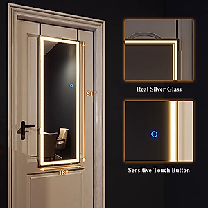 NeuType Full Body Mirror with Lights, 51"x18" LED Mirror Full Length, Full Length Mirror with LED Lights, Wall Mounted Door Hanging Mirror, Dressing Mirror for Bedroom Living Room, Silver